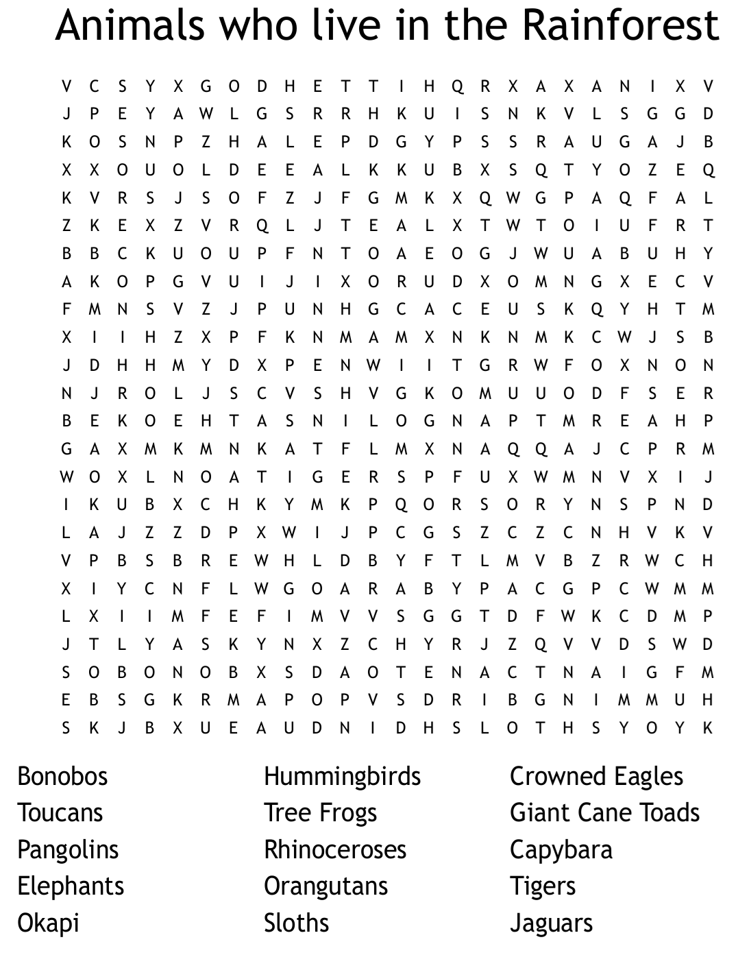 The Friday Puzzle #3: Animals who live in the Rainforest wordsearch ...